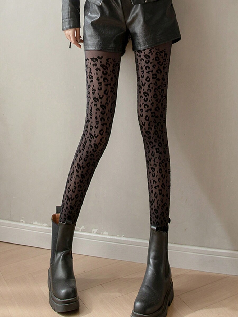 Cross Border Black Through-Skin Pantyhose Leopard Print One-Piece ...