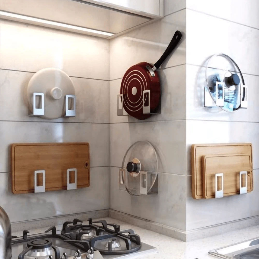 Stainless Steel Wall-Mounted Pot Lid Holder Rack, No Drilling, Cookware ...