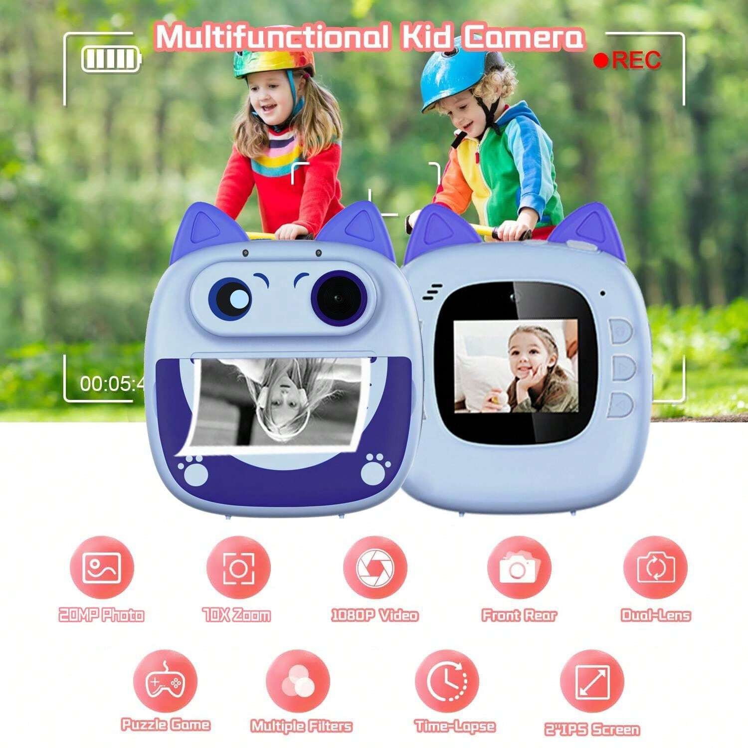 Kids Camera Instant Print, Multifunctional Kids Toy Camera, HD Screen ...