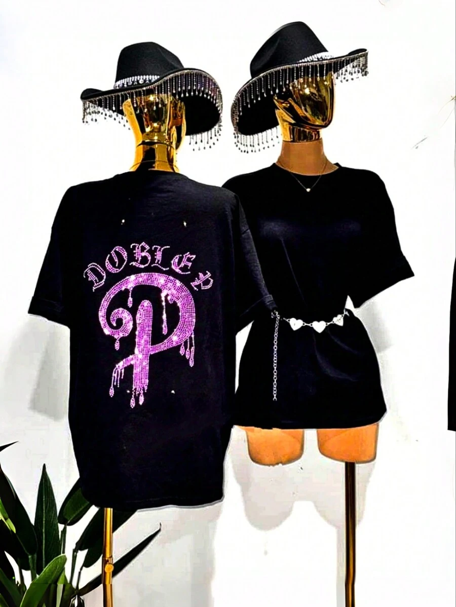 Camisetas para mujer o hombre con brillantes oversized doble p peso ...