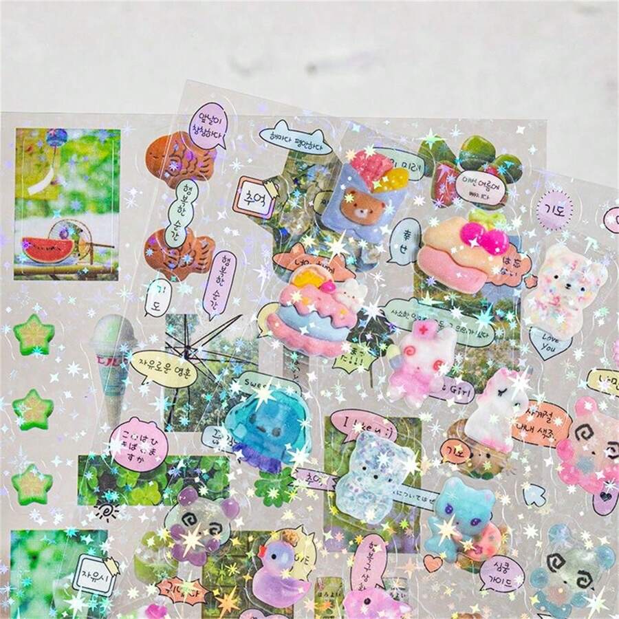 10pcs Set Y2K PET Transparent Glitter Film Soda Goldfish Decorative ...