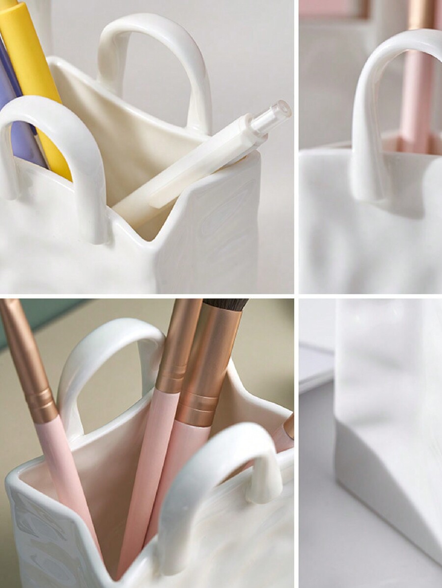 1pc Rinkle Paper Bag Ceramic Makeup Brush Storage Container ,Vase,5.7 ...