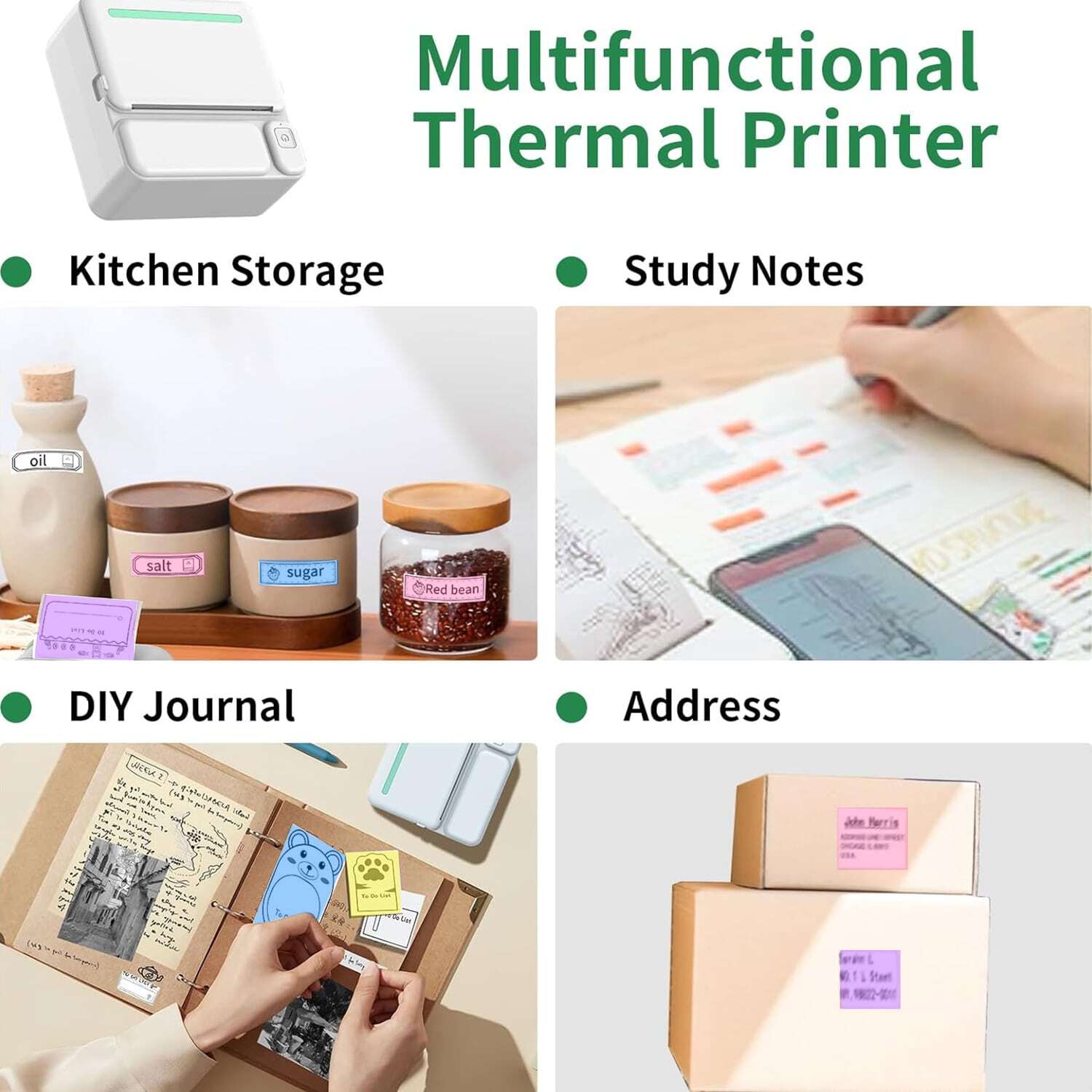 Portable Inkless Mini Printer, Wireless Mini Printer With 6 Paper Rolls ...