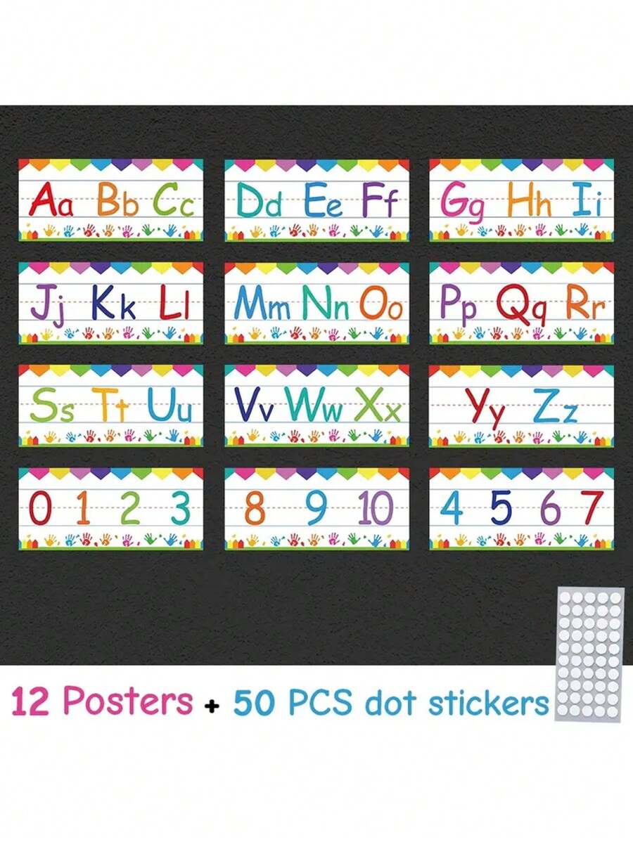Alphabet & Number Educational Poster Bulletin Board Strips Set, Wall ...