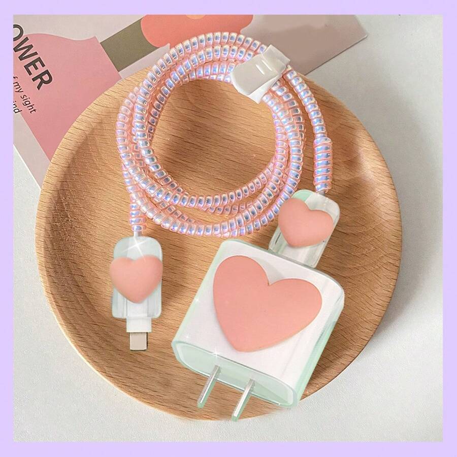 5pcs/Set Heart Shaped Charger Protector Case Compatible With Iphone 18 ...