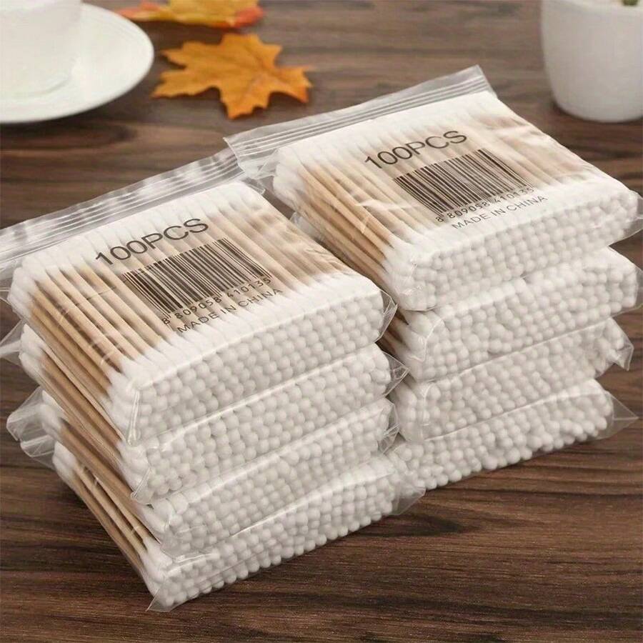 5 Packs Deluxe Double-Ended Cotton Swabs, 100 Pcs Per Pack, Essential ...