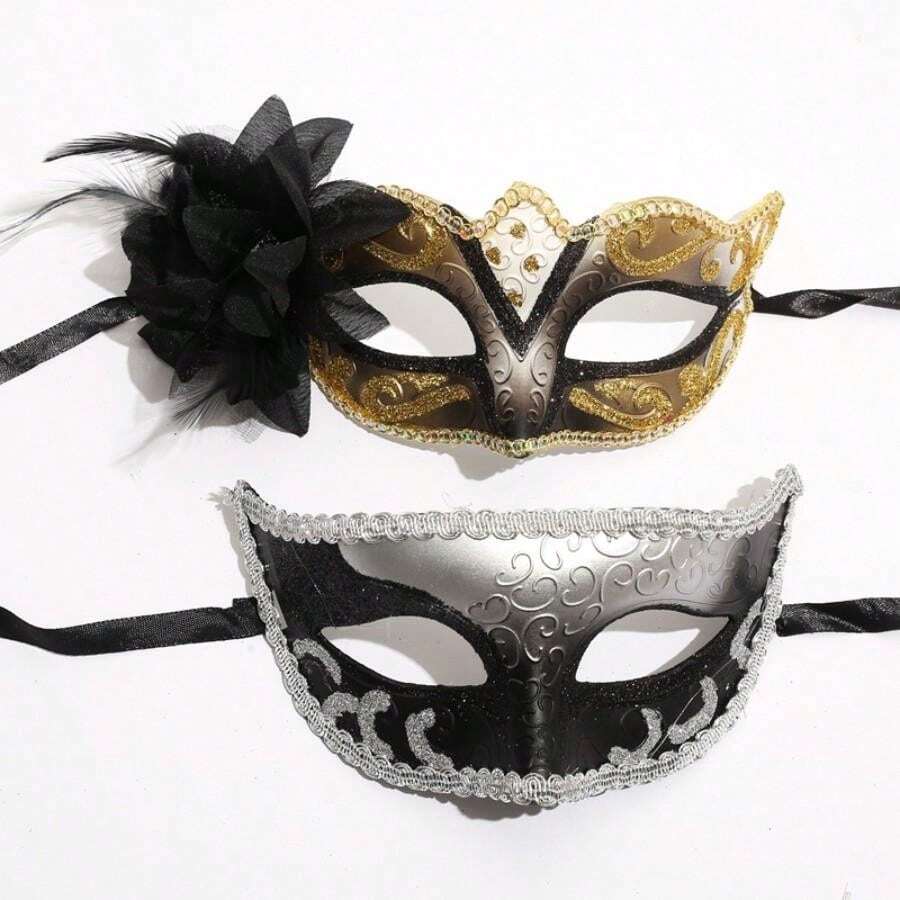 2pcs/Set Masquerade Mask, Half Face Carnival Masks For Couples ...