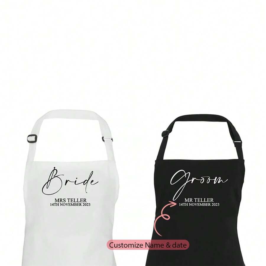 Personalized Custom Bride Groom Couple Apron Rustic Wedding Day ...