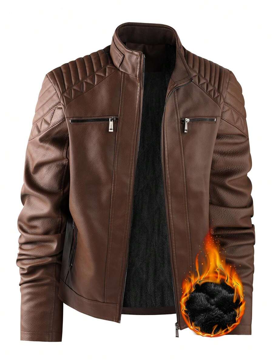 LEDUNTINO Jaqueta de Couro Casual Masculina Tipo Motociclista com Zíper ...