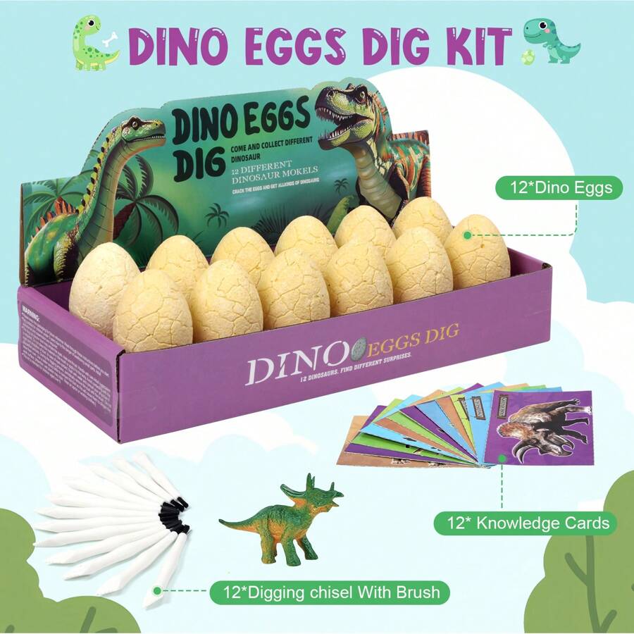 Dino Eggs Dig Kit, 12 Pack Dinosaur Eggs Excavation Science Experiments ...