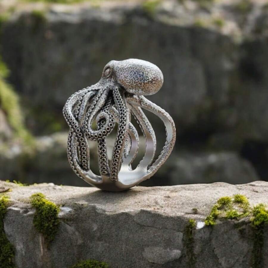 1pc Vintage Silver Octopus Ring, Sailor Ring, Octopus Tentacle Ring ...