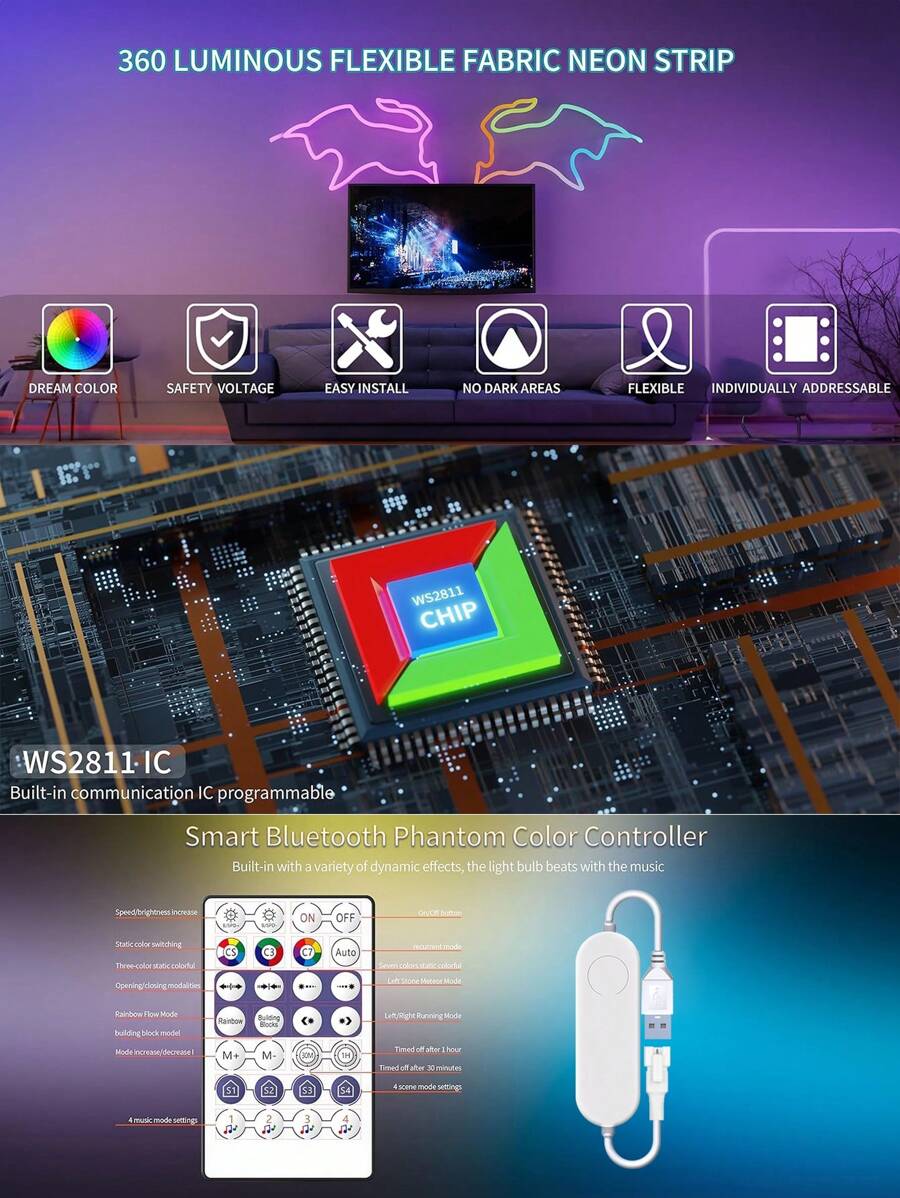 Acosh Neon LED Strip Lights Dream Color Neon Rope Light With Smart APP ...