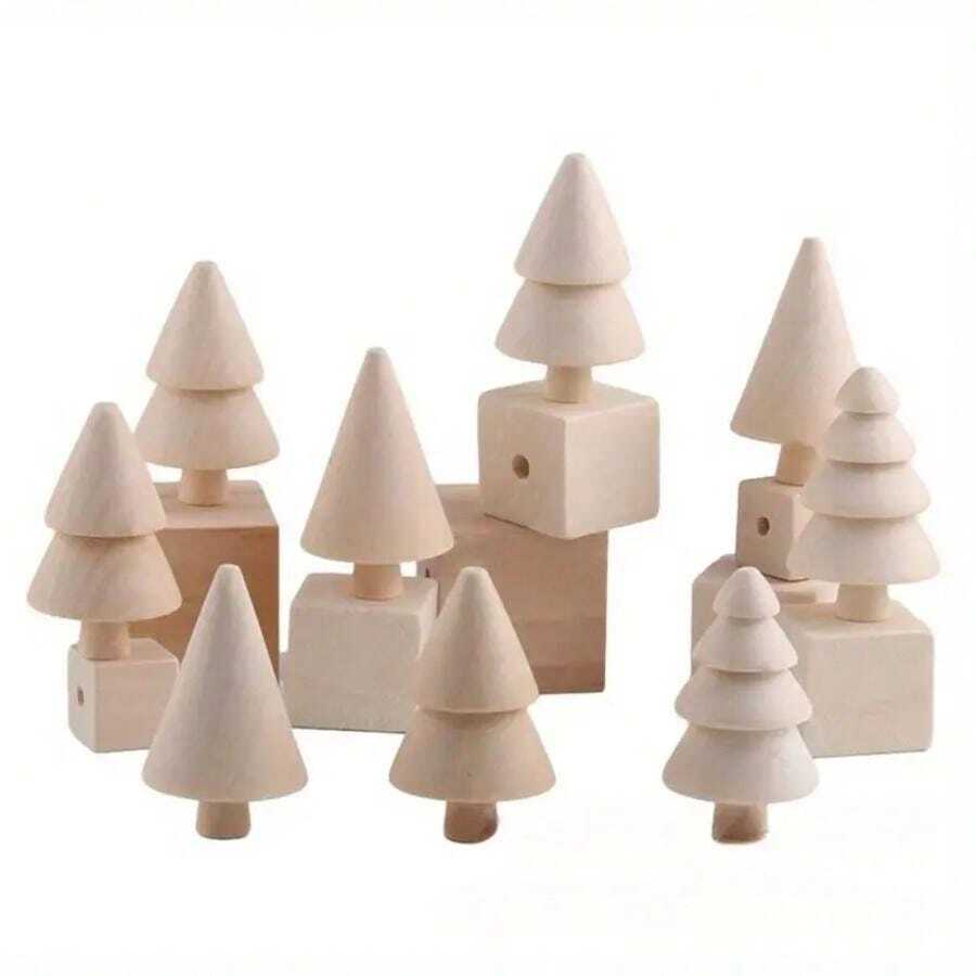 A 6-Piece DIY Wooden Christmas Tree Crafting Kit - Unfinished Wooden ...