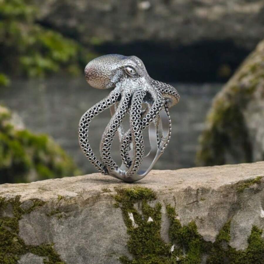 1pc Vintage Silver Octopus Ring, Sailor Ring, Octopus Tentacle Ring ...