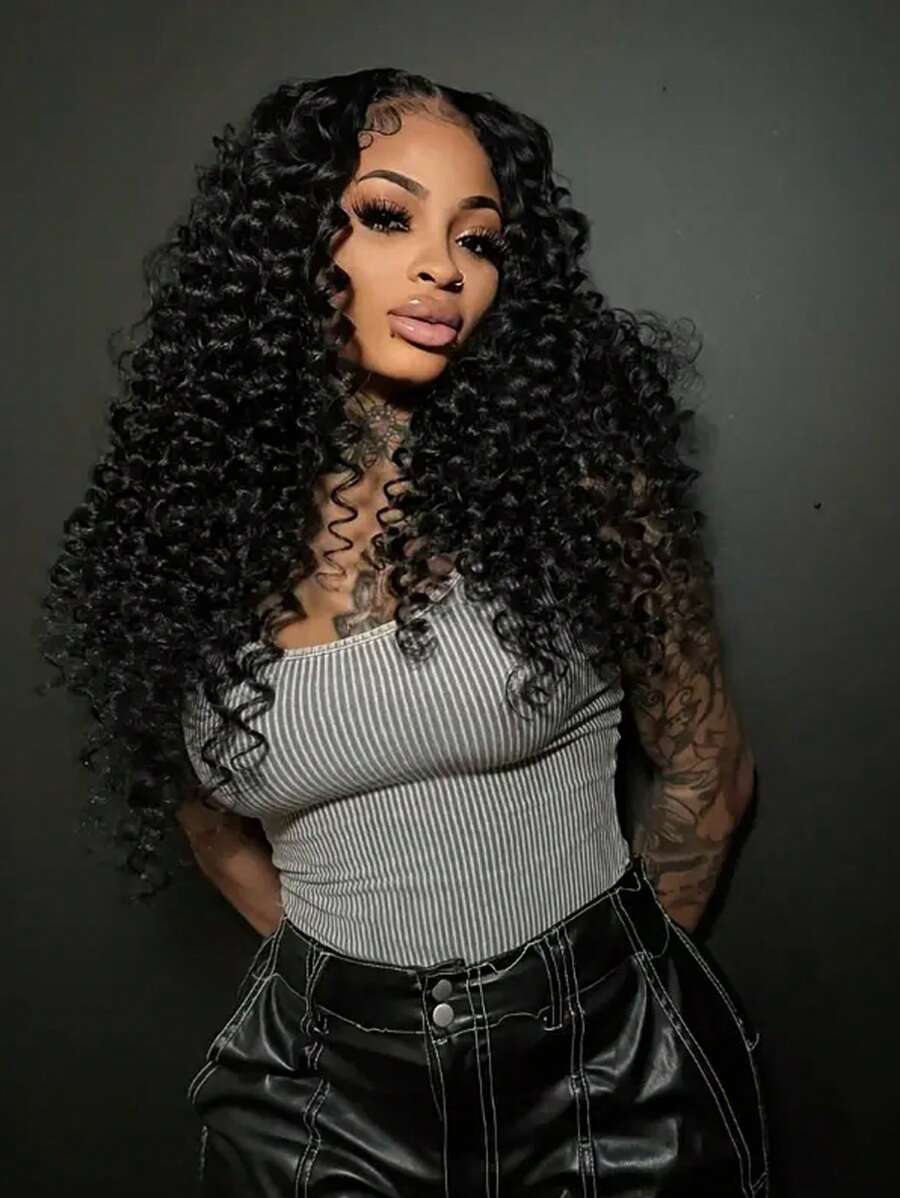 Peluca con cabello humano rizado tipo Jerry con encaje 13x4, densidad ...