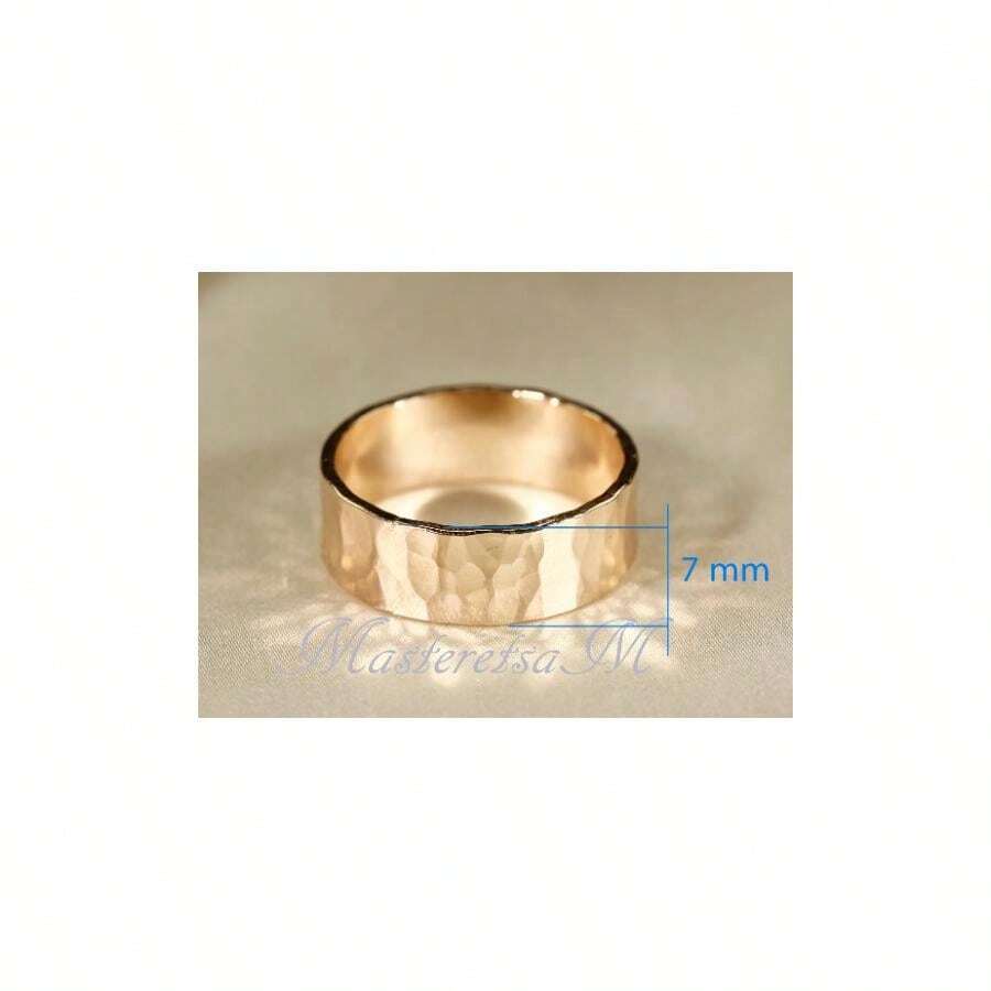 14K Gold Filled 7mm Width Smooth/Hammered Ring, Handmade 14K Gold ...