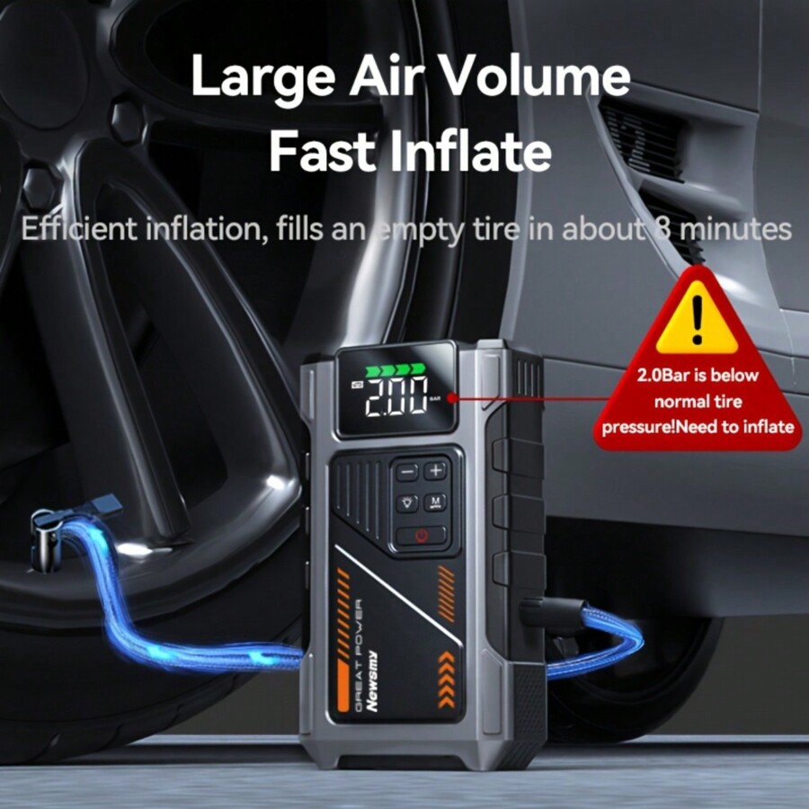 Portable Car Starter With Air Pump, Starter Battery Pack, Peak 1000A ...