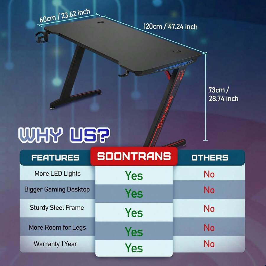 Froadp Gaming Table 120x60cm Gaming Table Black + Red Desk Carbon Fiber ...