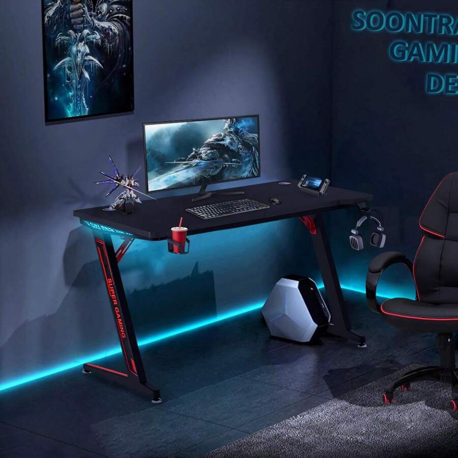 Froadp Gaming Table 120x60cm Gaming Table Black + Red Desk Carbon Fiber ...