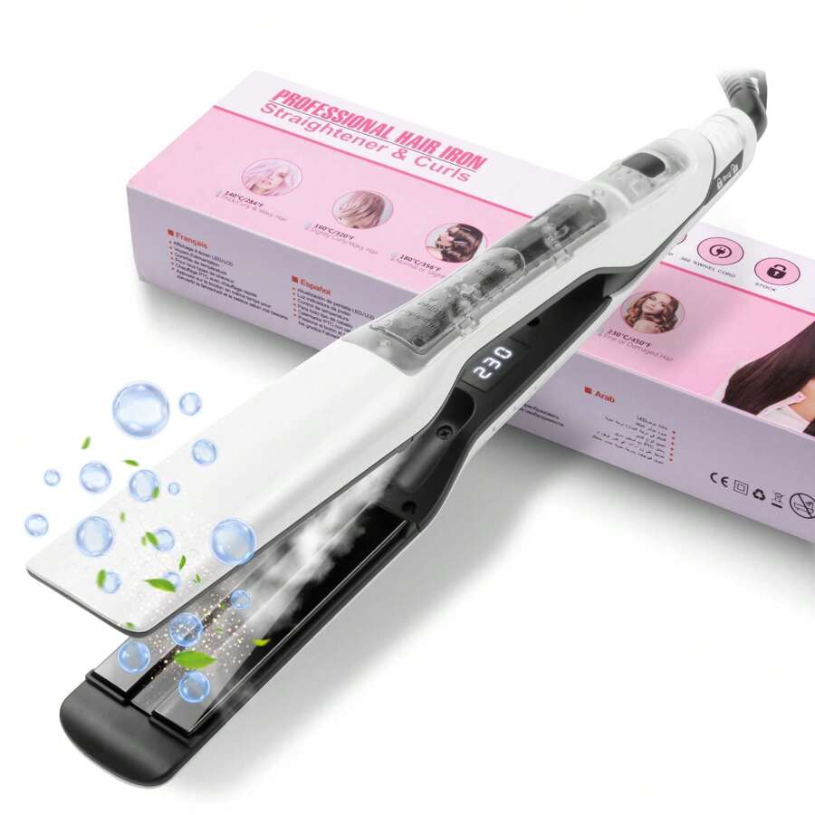 Steam Hair Straightener Professional Titanium Ceramic Strong Steam Flat Iron Styler Professional ...