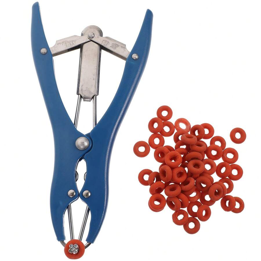 Animal Castration Pliers With 100PCS Rubber Ring Tail Cutting Clamp Bloodless Pig Farm Animal ...