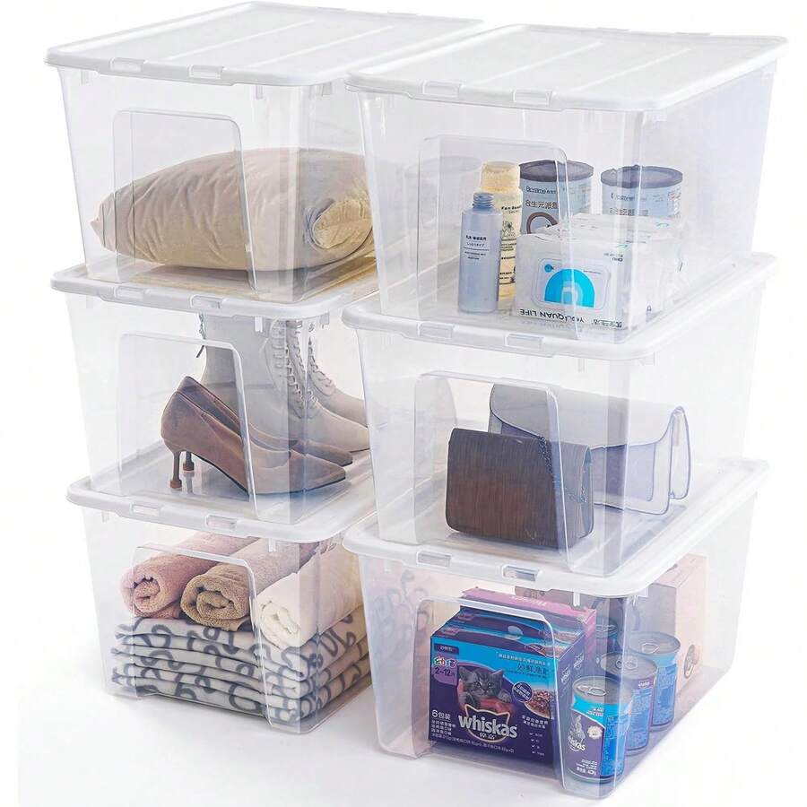 54 Quart Stackable Storage Plastic Storage Box With Tight Locking Lid ...
