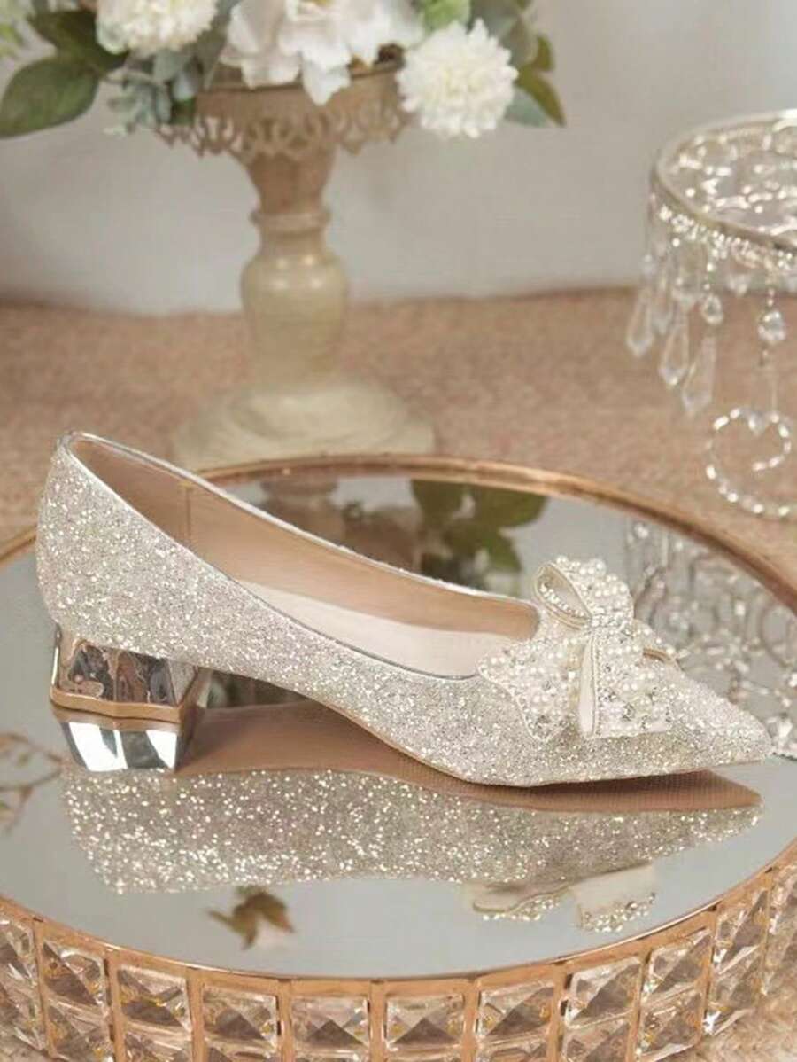 Rhinestone Butterfly Decor Silver Pointed Toe Elegant Ladies High Heel ...