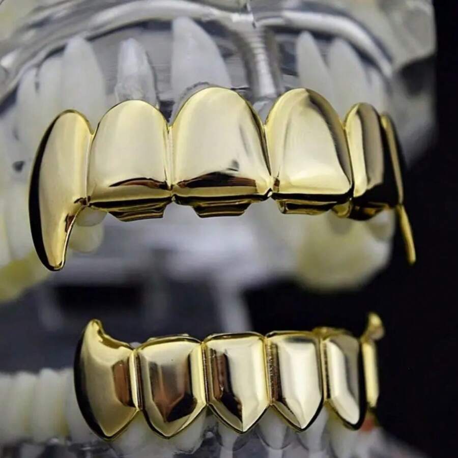 THATBOY 18K Golden Silvery Plated HIP HOP Teeth Grillz Top & Bottom ...