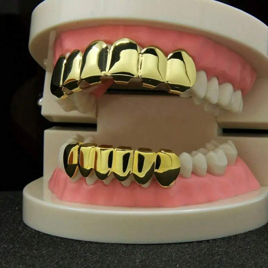 THATBOY 18K Golden Silvery Plated HIP HOP Teeth Grillz Top & Bottom ...