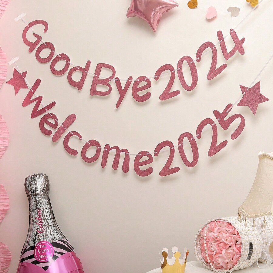 1set Good Bye 2024 Welcome 2025 Golden Powder Streamers New Year Happy ...