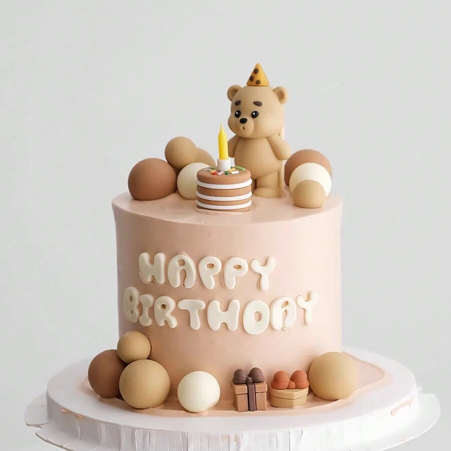 13Pcs/Set Brown Bear Cake Topper Birthday Shower Party Cake Decoration ...