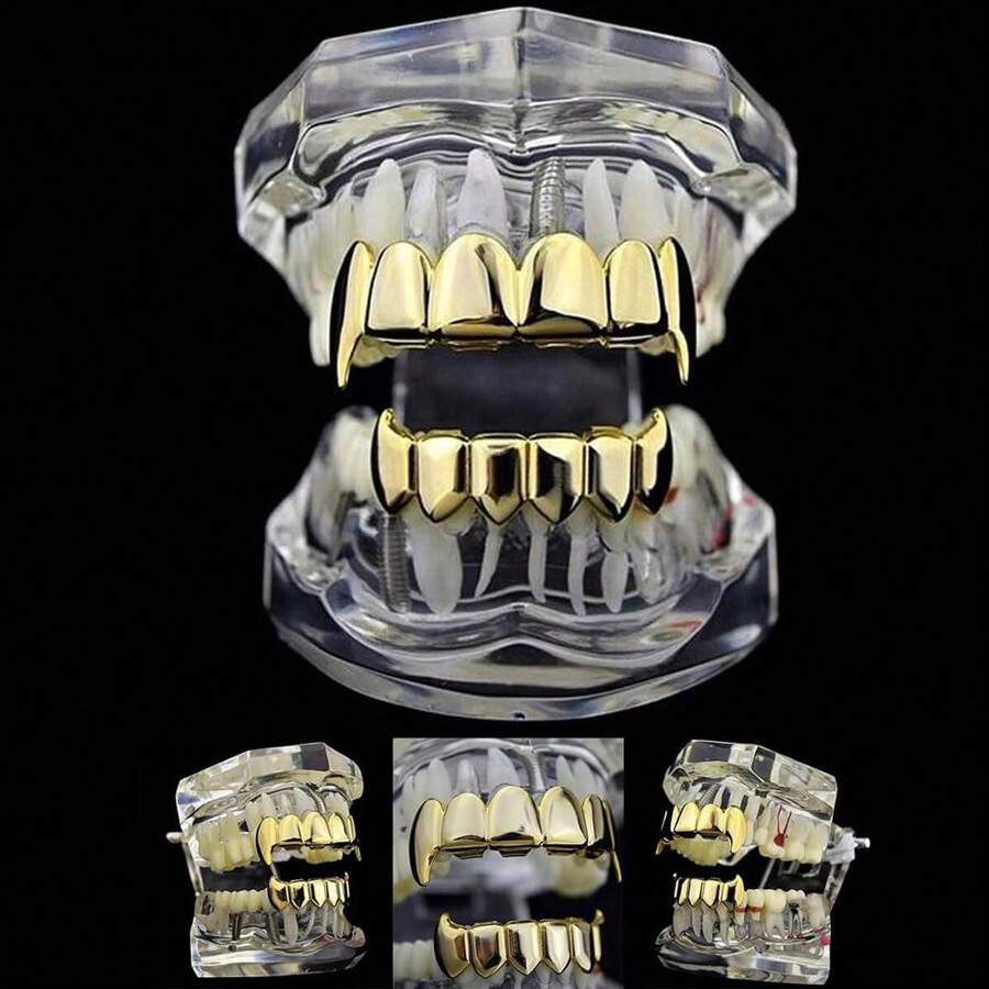 THATBOY 18K Golden Silvery Plated HIP HOP Teeth Grillz Top & Bottom ...