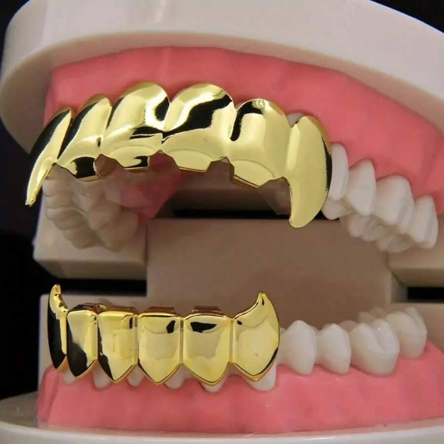 THATBOY 18K Golden Silvery Plated HIP HOP Teeth Grillz Top & Bottom ...