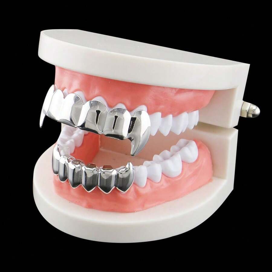 THATBOY 18K Golden Silvery Plated HIP HOP Teeth Grillz Top & Bottom ...