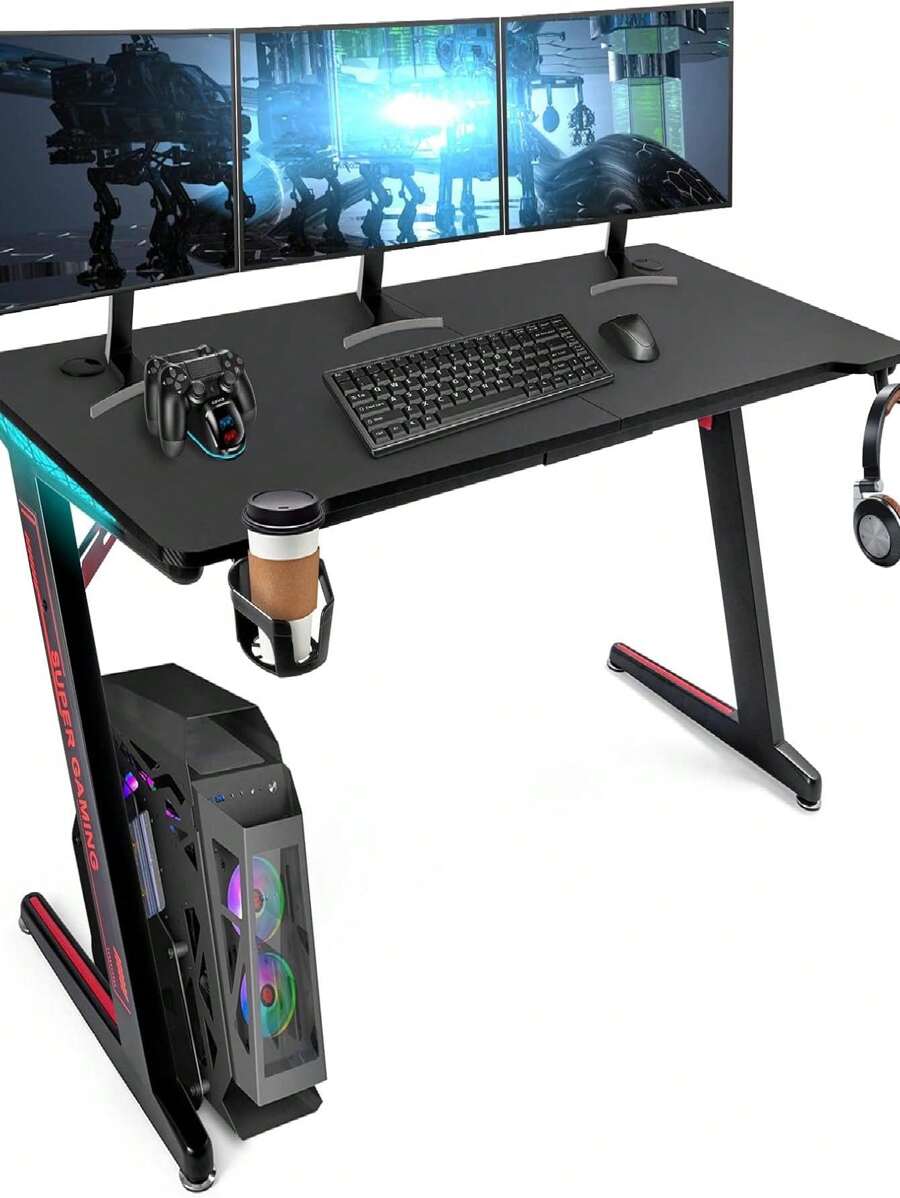 Froadp Gaming Table 120x60cm Gaming Table Black + Red Desk Carbon Fiber ...