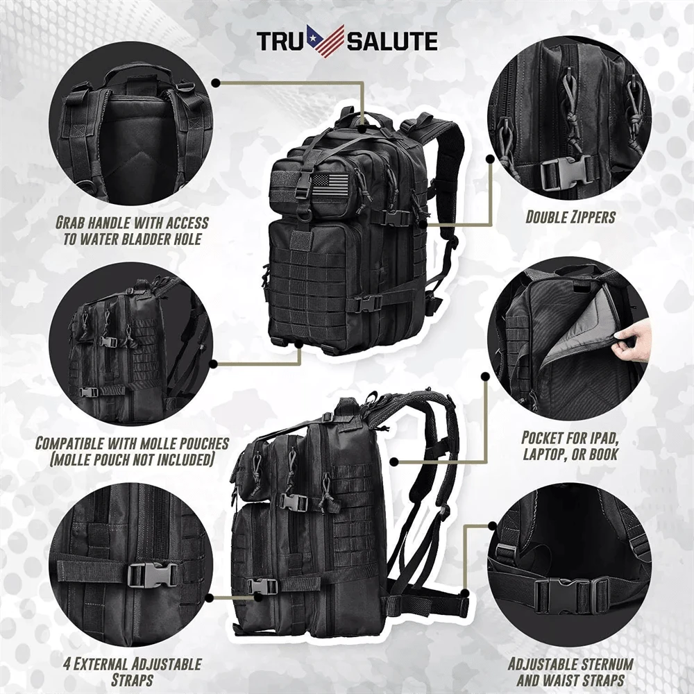 45L Large Military Grade Tactical Backpack 3-Day Army Assault Pack With ...