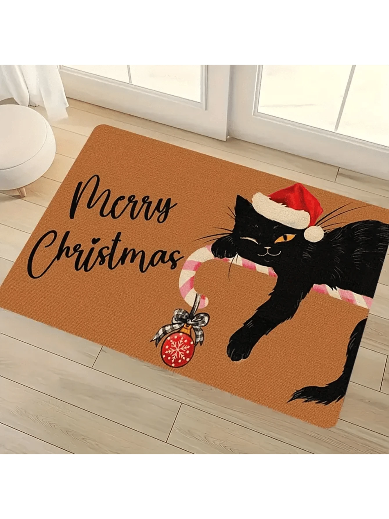 Cozy Black Cat Christmas Hat Area Rug - Premium Flannel, Non-Slip ...