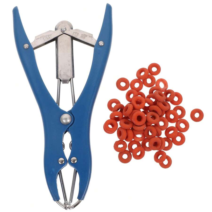 Animal Castration Pliers With 100PCS Rubber Ring Tail Cutting Clamp Bloodless Pig Farm Animal ...
