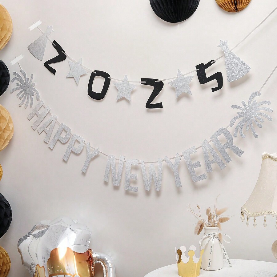 1set Good Bye 2024 Welcome 2025 Golden Powder Streamers New Year Happy ...