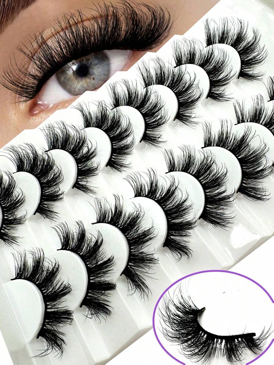 8 Pairs 15-25mm Fluffy Dramatic False Eyelashes 8D Mink Eyelashes Curly ...