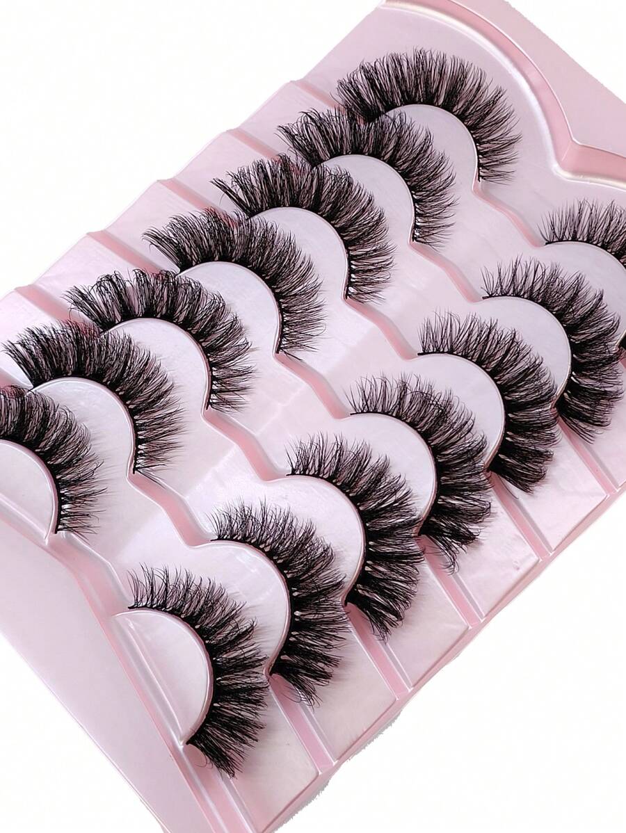 7 Pairs Pack Fluffy Volume False Eyelashes Mink Lashes Cat-Eye Look Wispy Long 8D Volume Fake ...