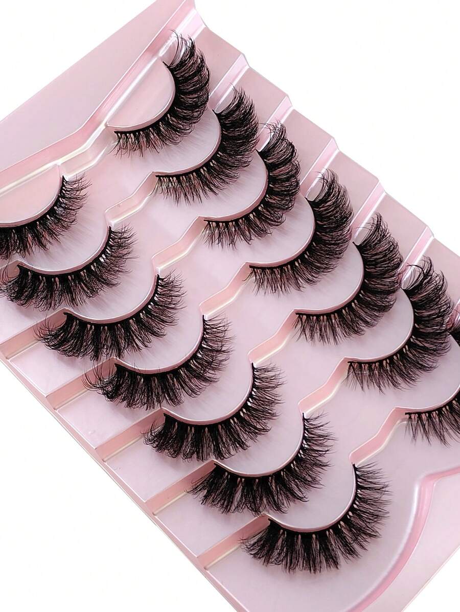 7 Pairs Pack Fluffy Volume False Eyelashes Mink Lashes Cat-Eye Look Wispy Long 8D Volume Fake ...