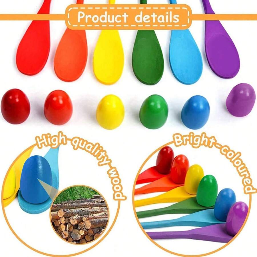 12pcs Egg Spoon Race Game Sets, Wooden Egg Balance Game Relay Race ...