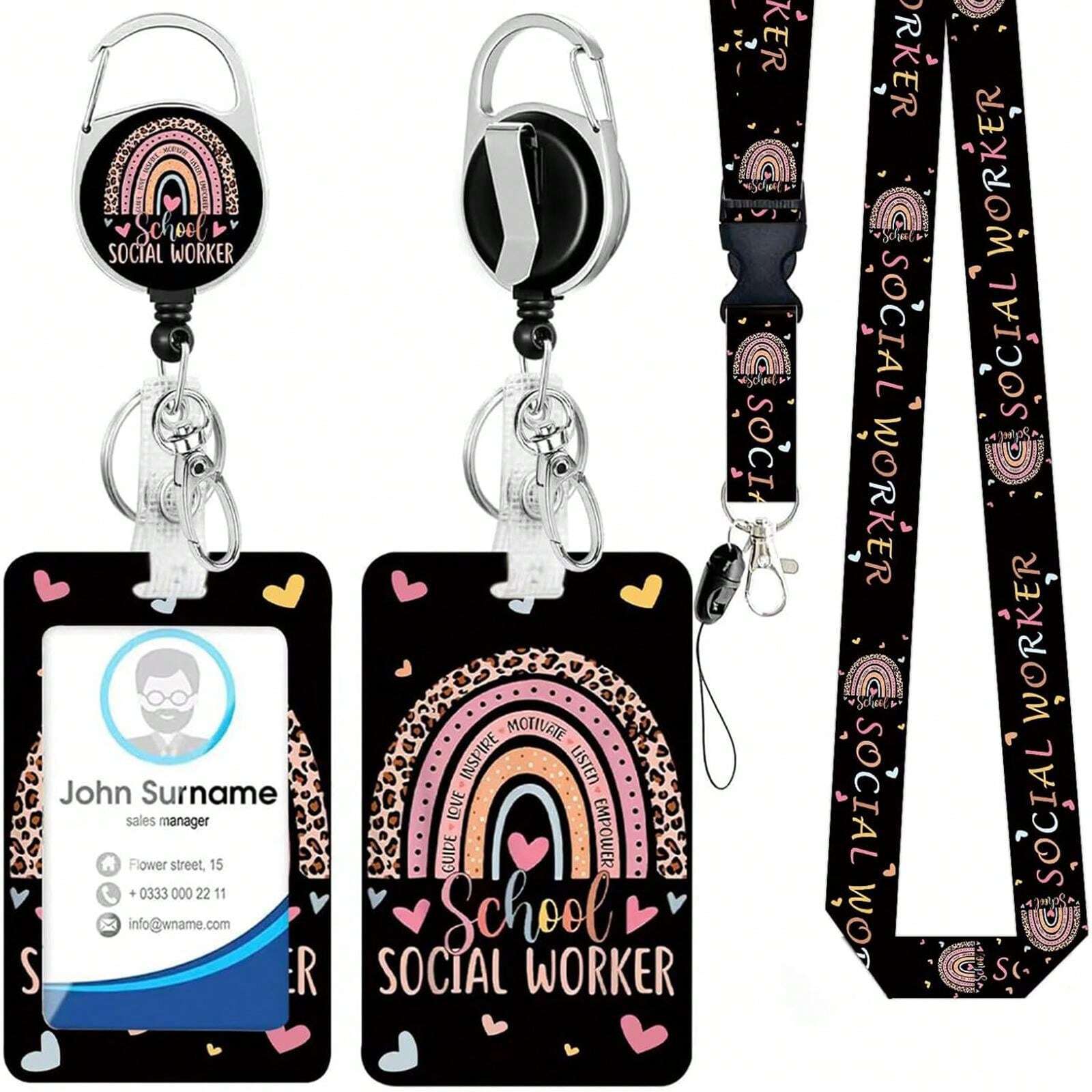 Retractable ID Badge Holder With Lanyard, Vertical ID Card Case ...