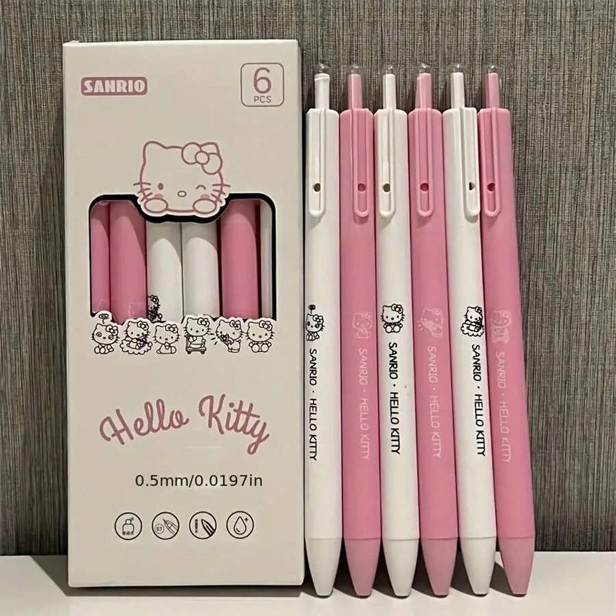 Sanrio 6 pièces/paquet Stylos à gel 0,5 mm avec écriture fluide, encre à séchage rapide et ...