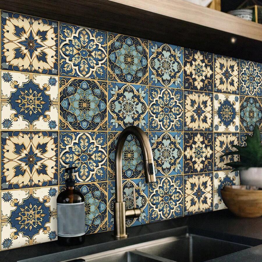 10pcs Vintage Floral Printed Peel And Stick Ceramic Tile Stickers, Self ...