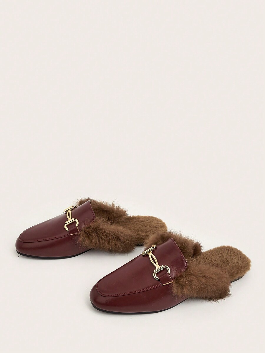 Fluffy Slip-On Mules Slippers For Women, Fluffy Slides Flats, Slouchy ...