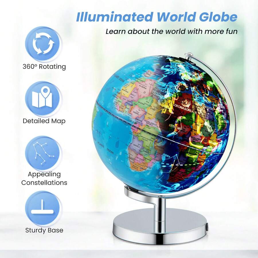 Homasis 9'' World Globe 3-In-1 Desktop Spinning Earth W/ Illuminated ...