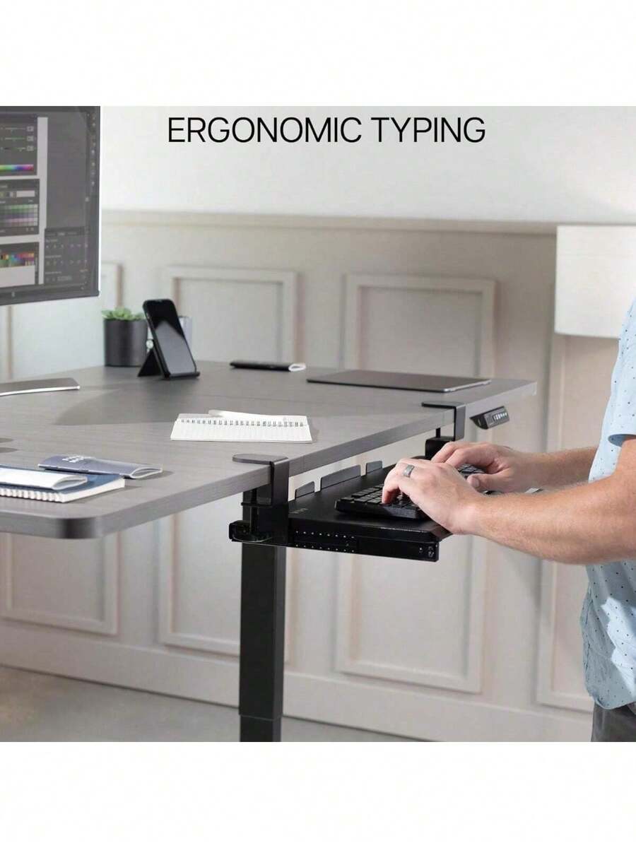 Large Keyboard Tray Under Desk Pull Out With Extra Sturdy C Clamp Mount ...