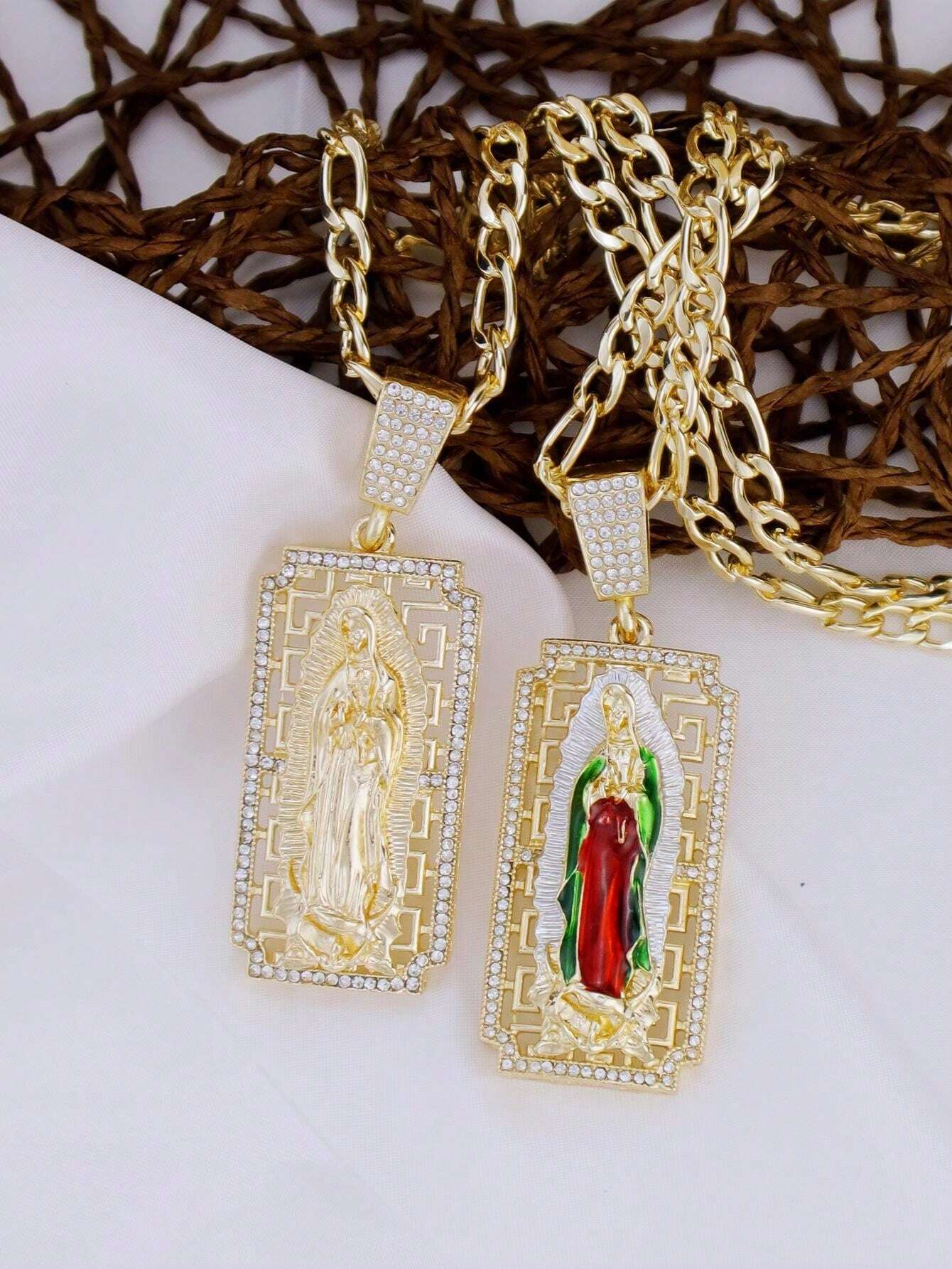 Virgin Mary Mama Green St Jude Necklace Saint Jude Virgin Mary Figaro Virgin Mary Mama Green St Jude Necklace Saint Jude Virgin Mary Figaro